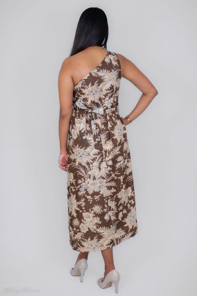 Cocoa Midi Dress | One-Shoulder Style | Fusion Creations