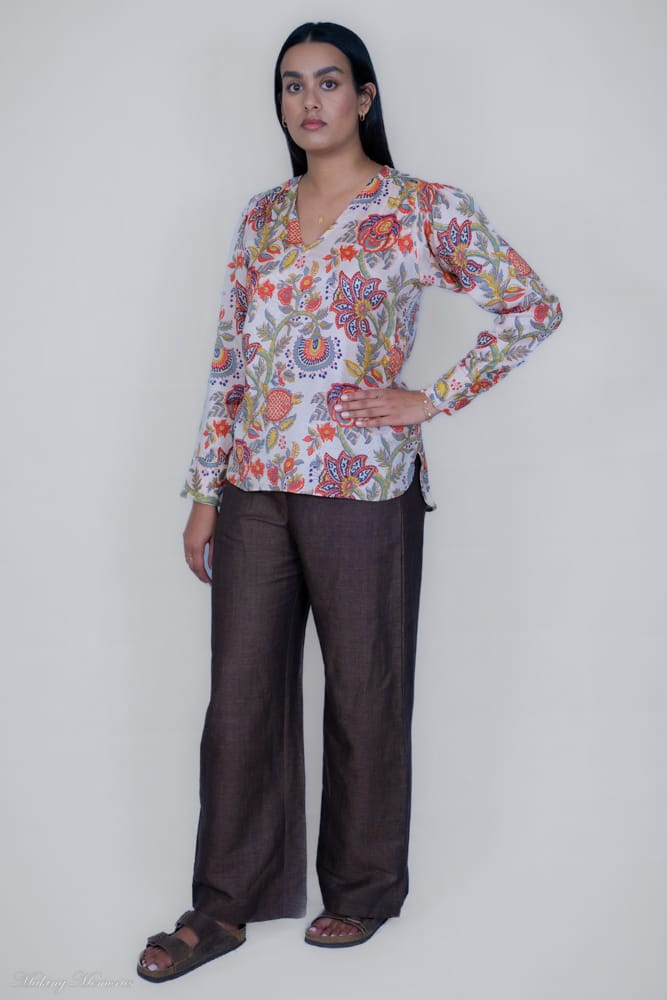 Printed V-Neck Blouse | Women's Elegant Top | Fusion Creations